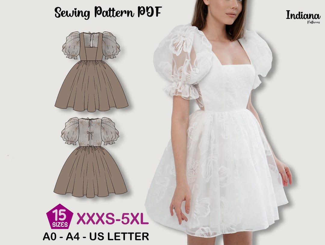 Wedding Dress PDF Sewing Pattern | Puffy Sleeve Women’s Dress | Bridal ...
