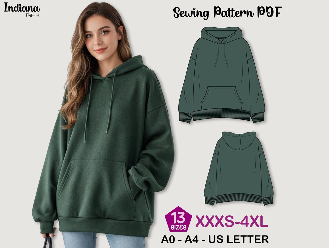 Unisex Oversized Hoodie Pattern PDF, Beginner Sweatshirt Sewing Pattern ...