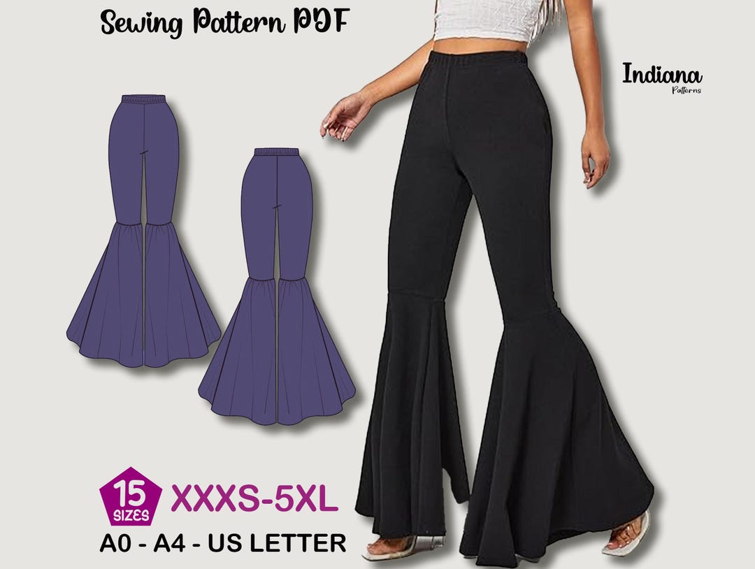 Bell Bottom Pants Sewing Pattern | Wide-leg Flared Trousers PDF | Retro ...