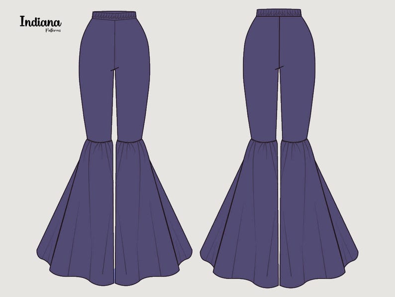 Bell Bottom Pants Sewing Pattern | Wide-leg Flared Trousers PDF | Retro ...