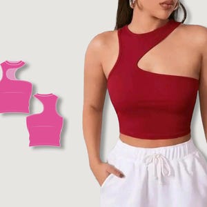 Fleur Crop Top Sewing Pattern, Asymmetrical Cut Out Top, Jersey Knit ...