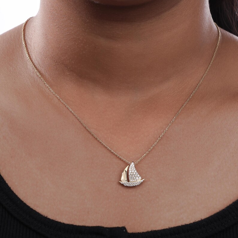 Sterling Silver Sailboat Necklace, Moissanite Pendant Necklace, Boat ...