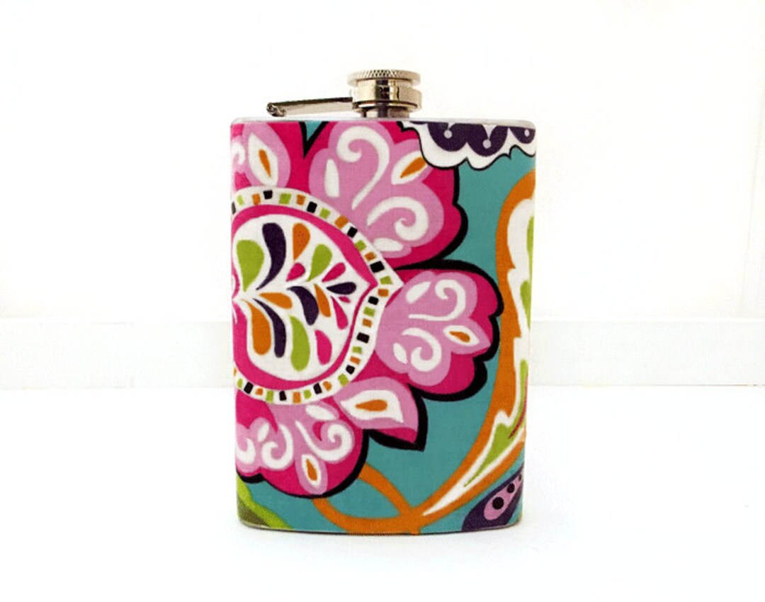 Floral Flask for Women, 6 Oz Hip Flask, Colorful Flask, Blue, Orange ...