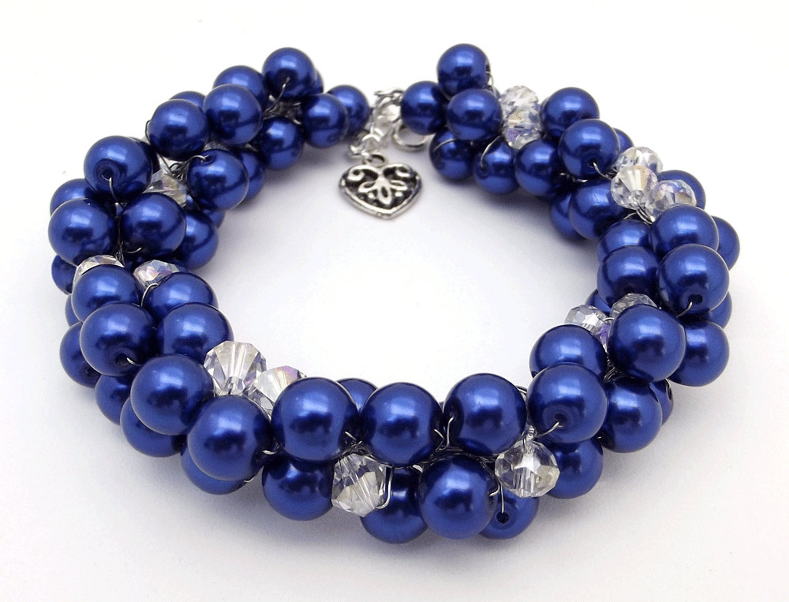 Royal Blue Bracelet Chunky Pearl Bracelet Blue Bridesmaid - Etsy