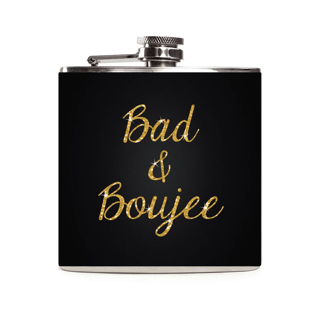 Bad and Boujee Flask Migos Black Gold Sparkly Glitter - Etsy