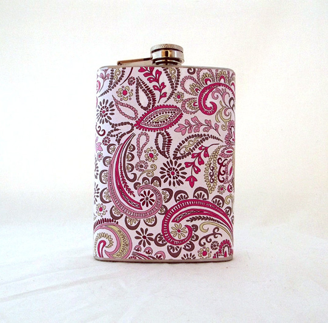 Bridesmaid Pink Paisley Flask, Stainless Steel 6 Oz Hip Flask, Gifts ...