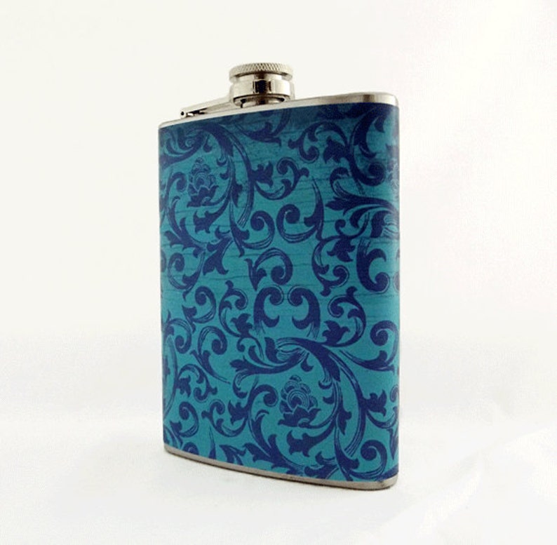 Blue Flask Floral Design 6 Oz Hip Flask for Women Wedding - Etsy
