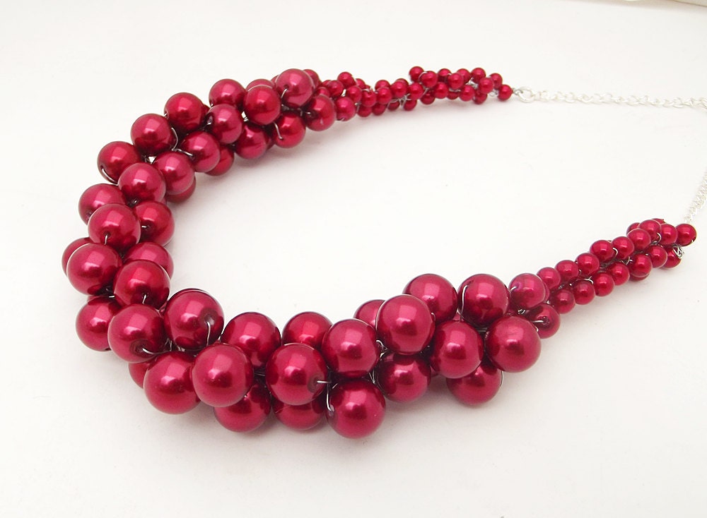 Red Pearl Necklace Bridal Pearl Necklace Chunky Wedding - Etsy