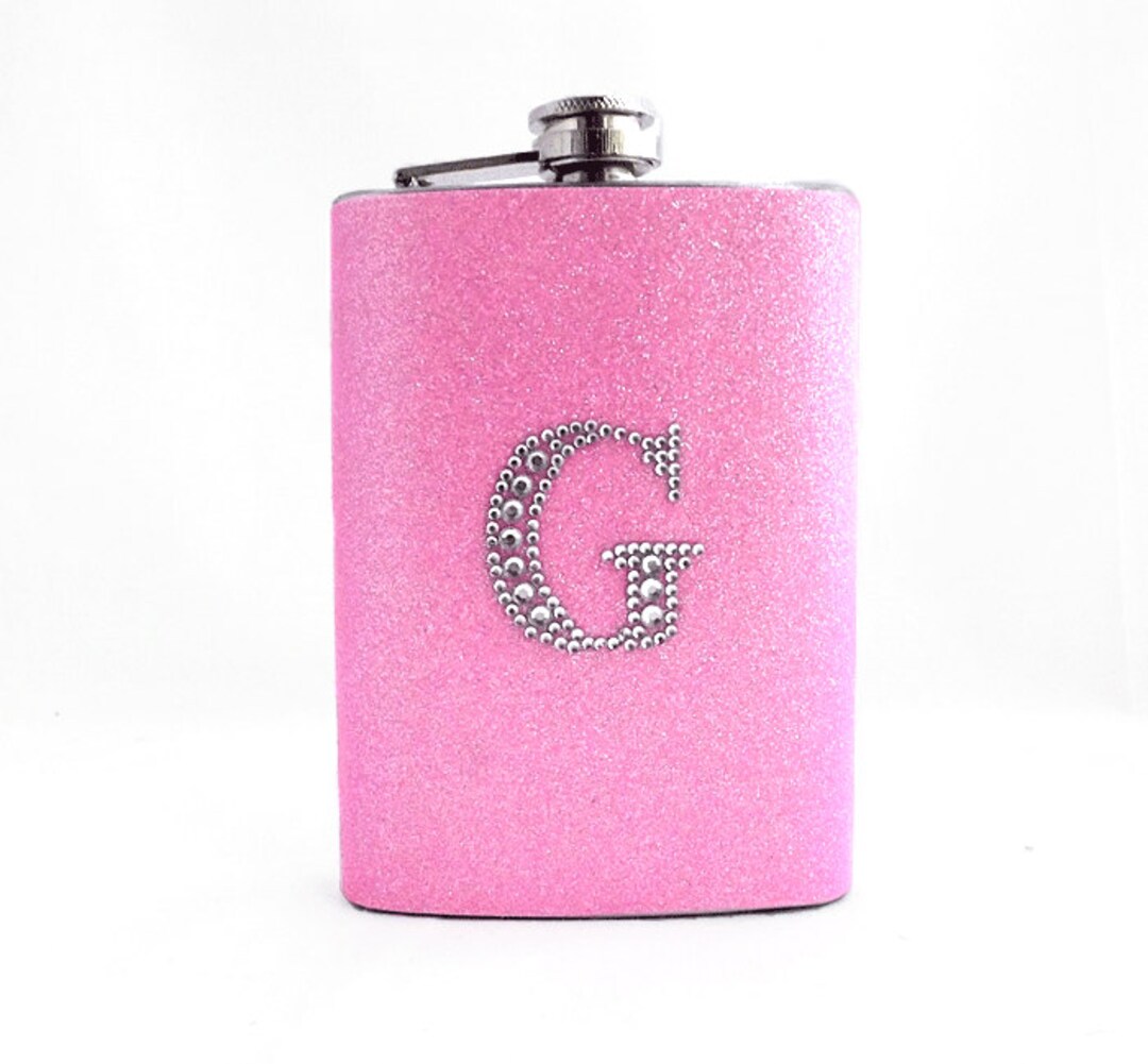 Pink Flask With Personalized Rhinestone Initial Sparkly - Etsy