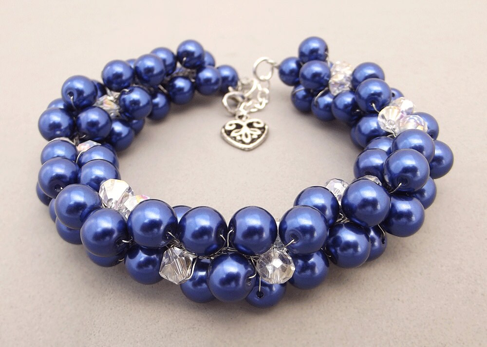Royal Blue Bracelet Chunky Pearl Bracelet Blue Bridesmaid - Etsy