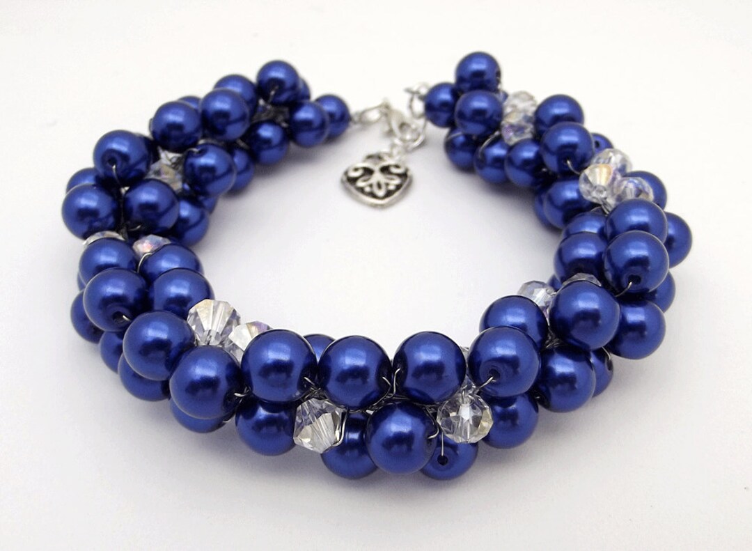 Royal Blue Bracelet, Chunky Pearl Bracelet, Blue Bridesmaid Jewelry ...