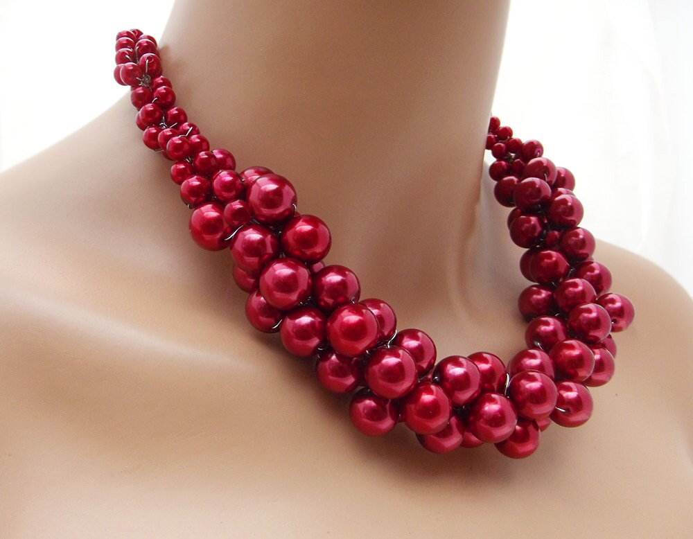 Red Pearl Necklace Bridal Pearl Necklace Chunky Wedding | Etsy