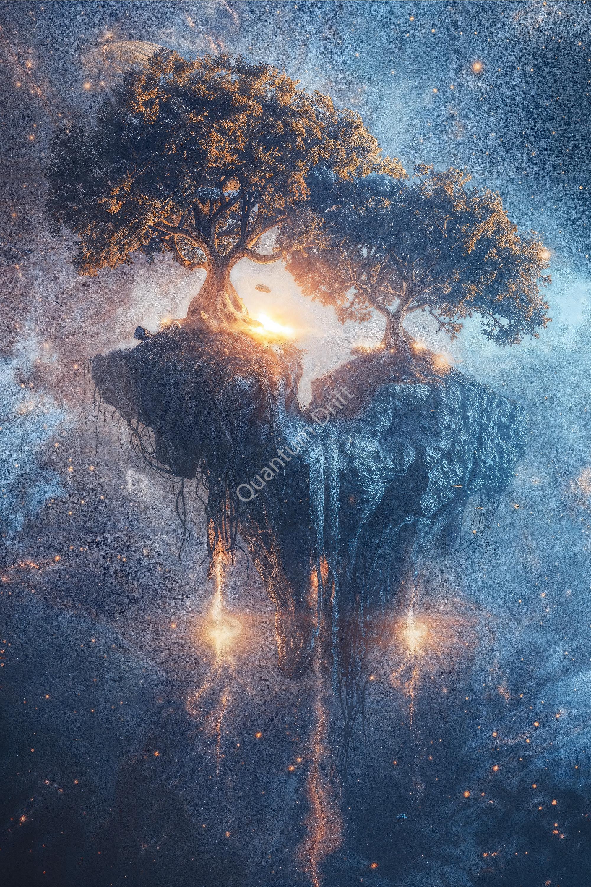Eternal Grove | Cosmic Floating Island Digital Wallpaper | Sci-fi ...