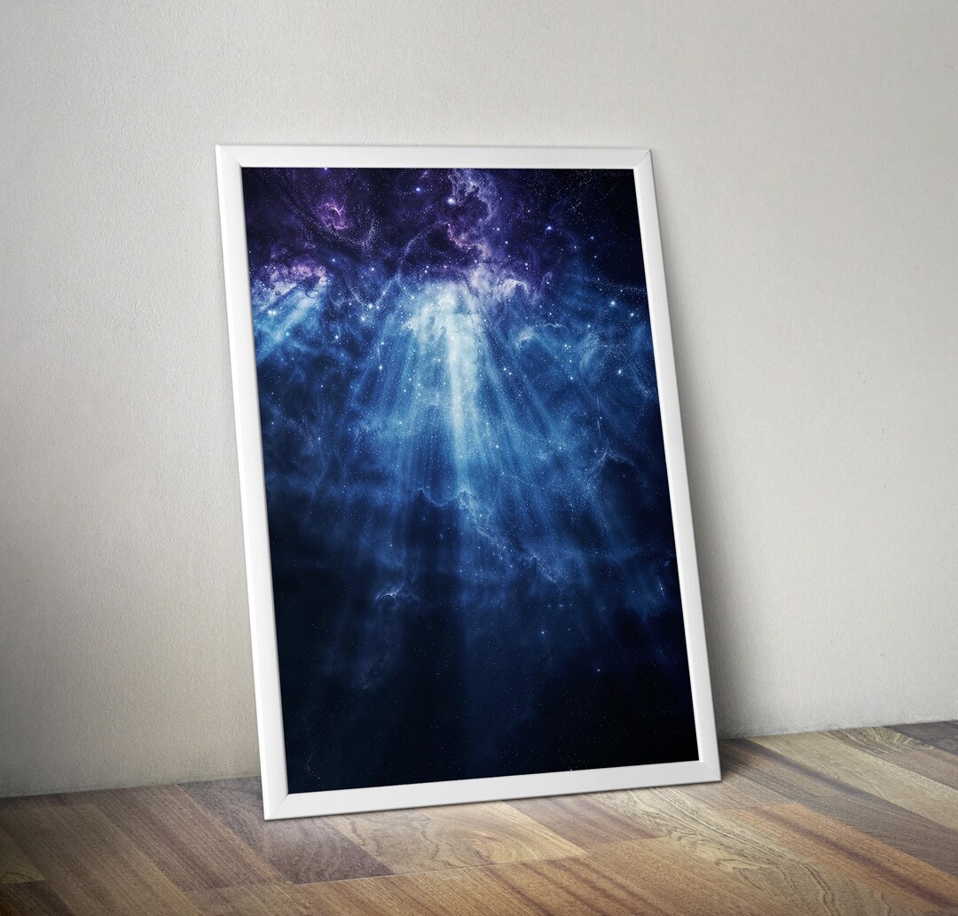 Cosmic Lightfall — Light Beams Poster | Galaxy Decor | Space Poster ...