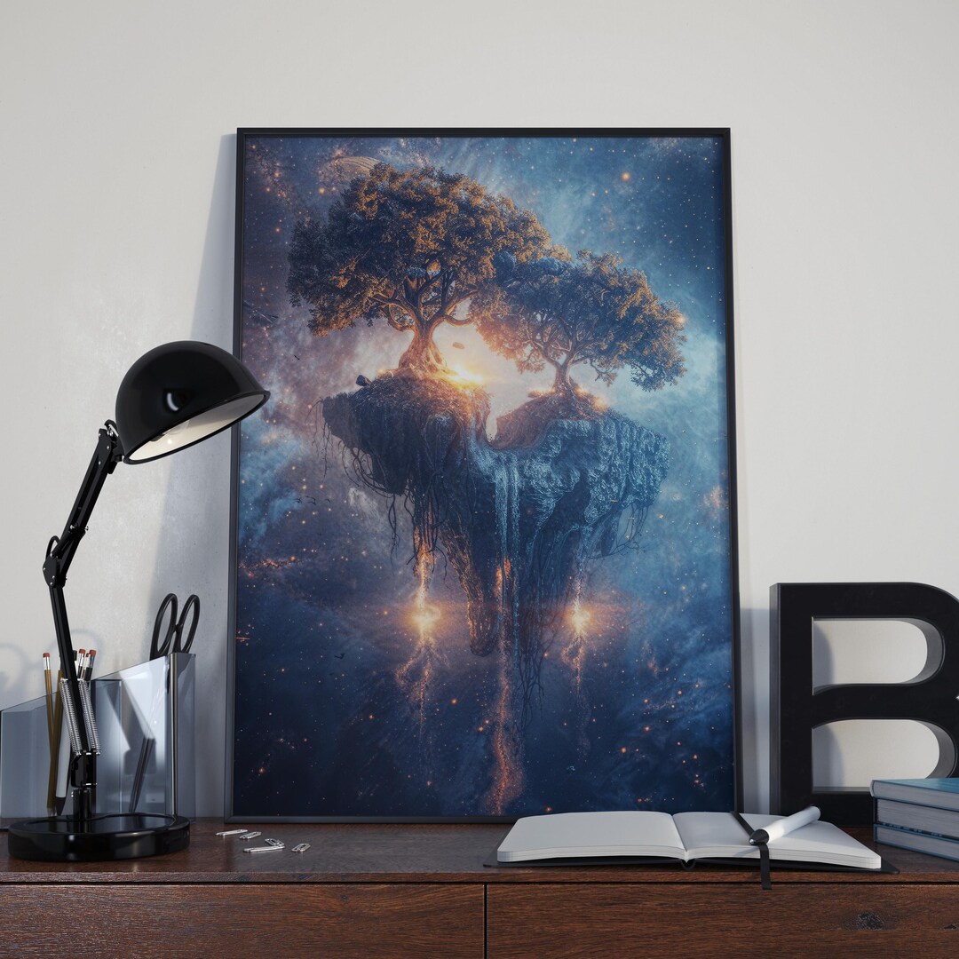 Eternal Grove | Cosmic Floating Island Poster | Sci-fi Galaxy Wall Art ...