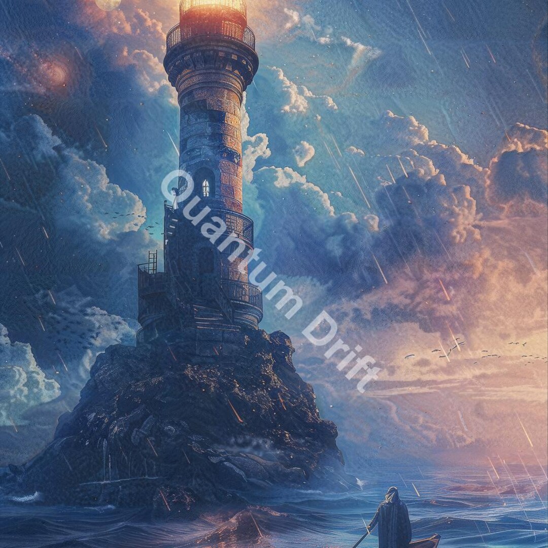 Beacon of Dusk - Dramatic Lighthouse Ocean Scene Digital Wallpaper ...