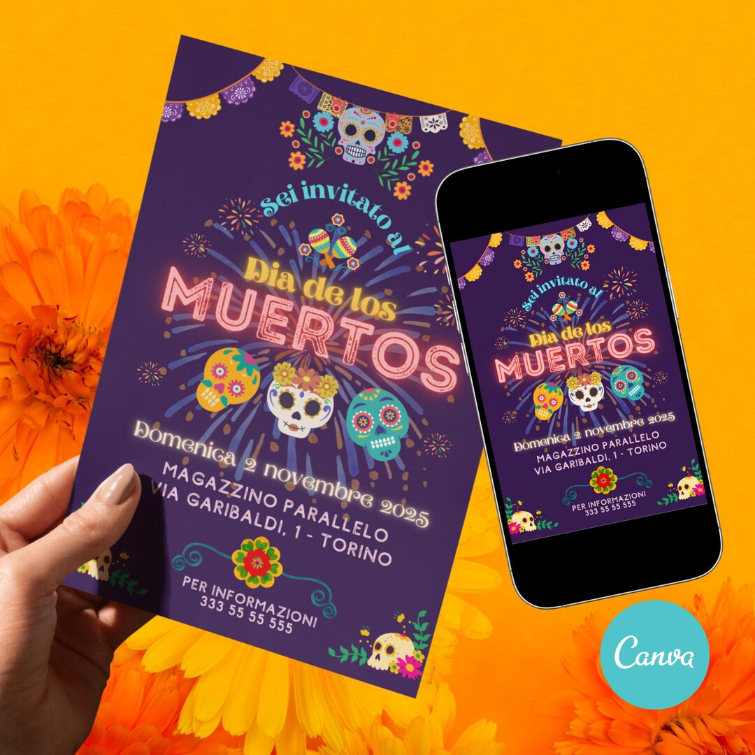 Dia De Los Muertos Digital Party Invitation - Mexican Halloween Style ...