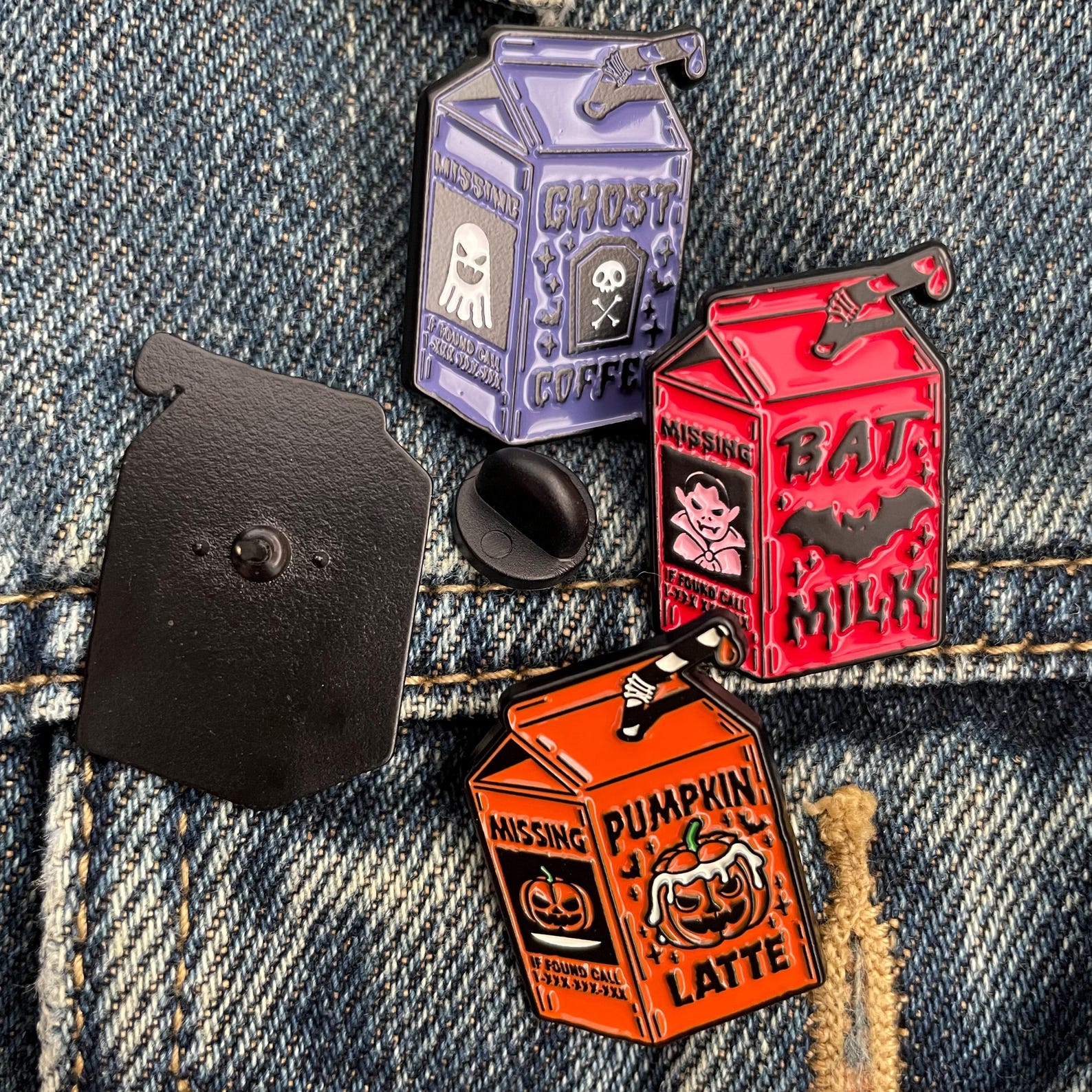Spooky Milk Carton Enamel Pins Juice Box Badges Cute Horror Drink ...