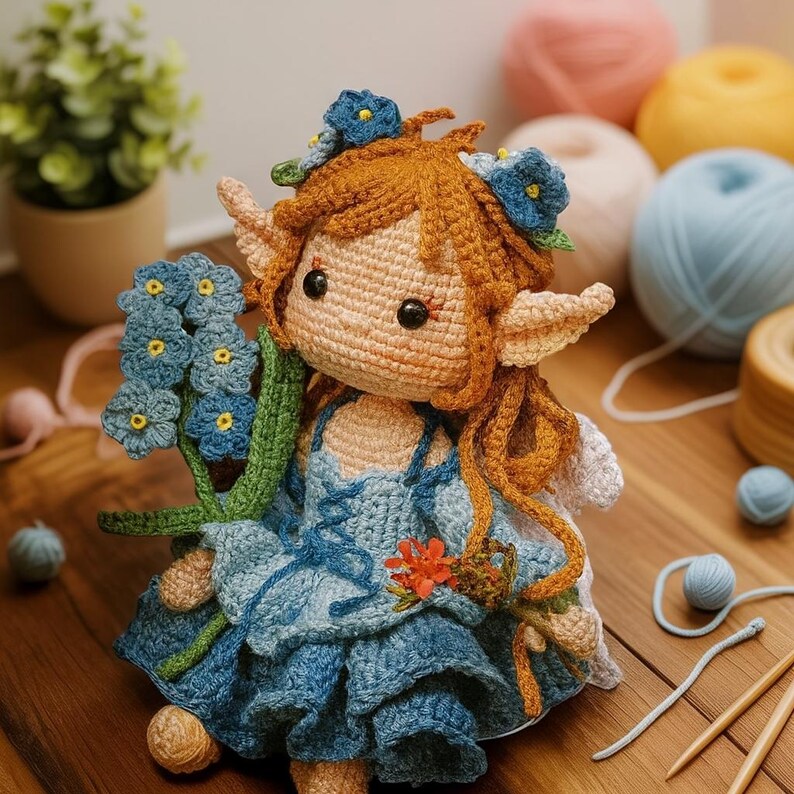 Forget Me Not Doll Crochet Pattern, Woodland Fairy Amigurumi Girl, Cute ...