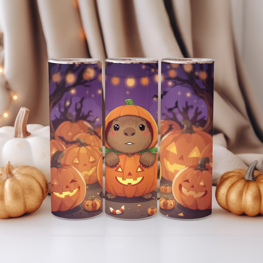 Kawaii Halloween Capybara Pumpkin Tumbler Wrap | Digital Download ...