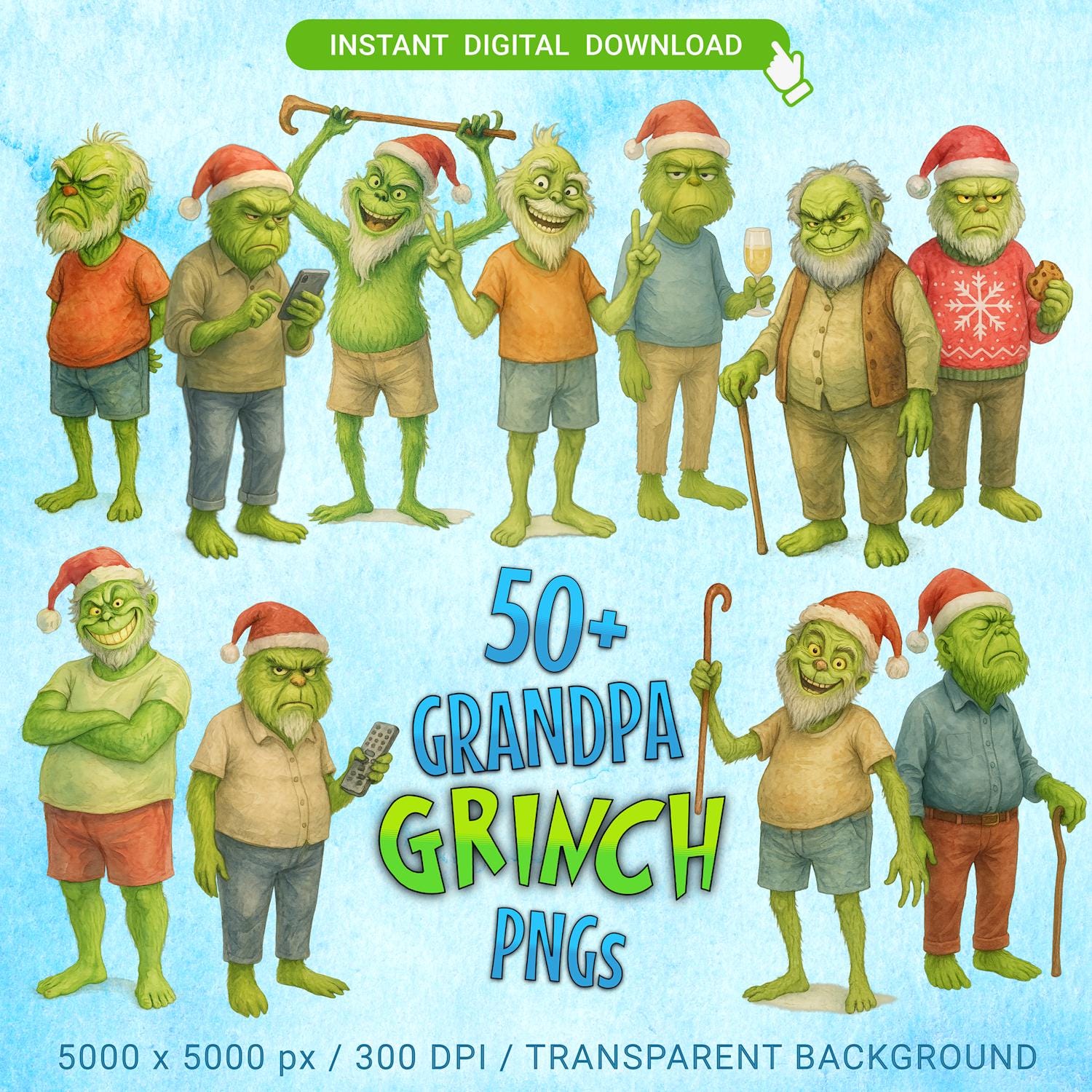 Grandma and Grandpa Grinch PNG Clipart Pack, Funny Christmas Grinchy ...