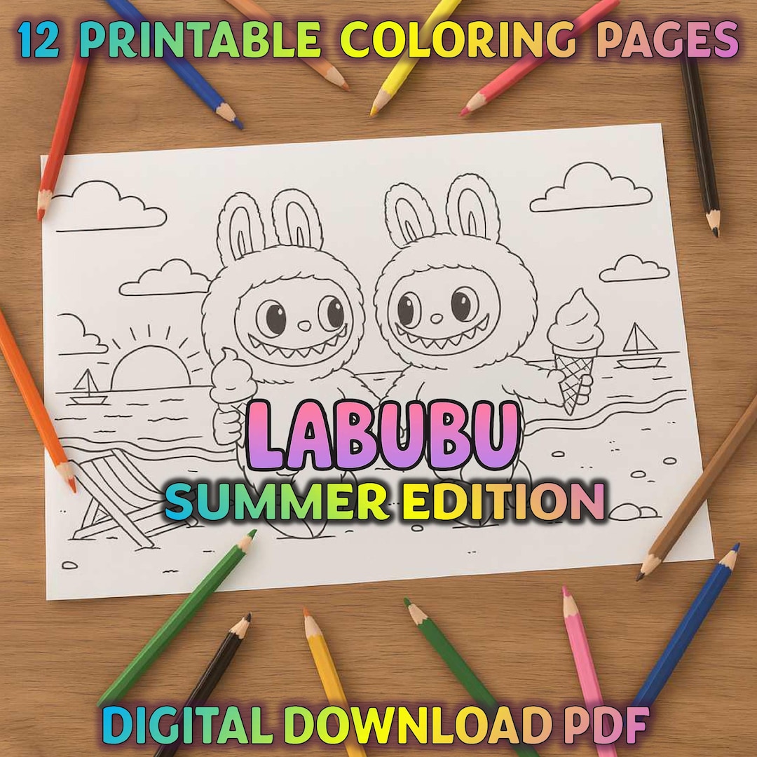 12 Labubu Themed Coloring Pages - Summer Edition, Printable Activity ...