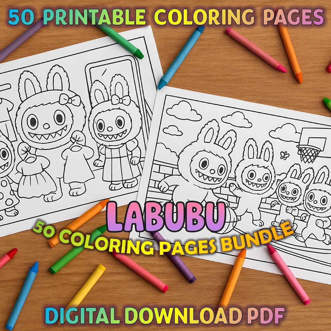 50 Labubu Themed Coloring Pages in PDF Format, Ready to Print Kids ...