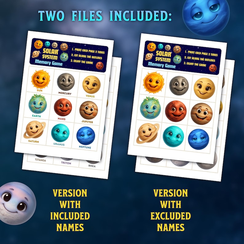 Solar System Printable Memory Game | Cute Planets Matching Cards ...