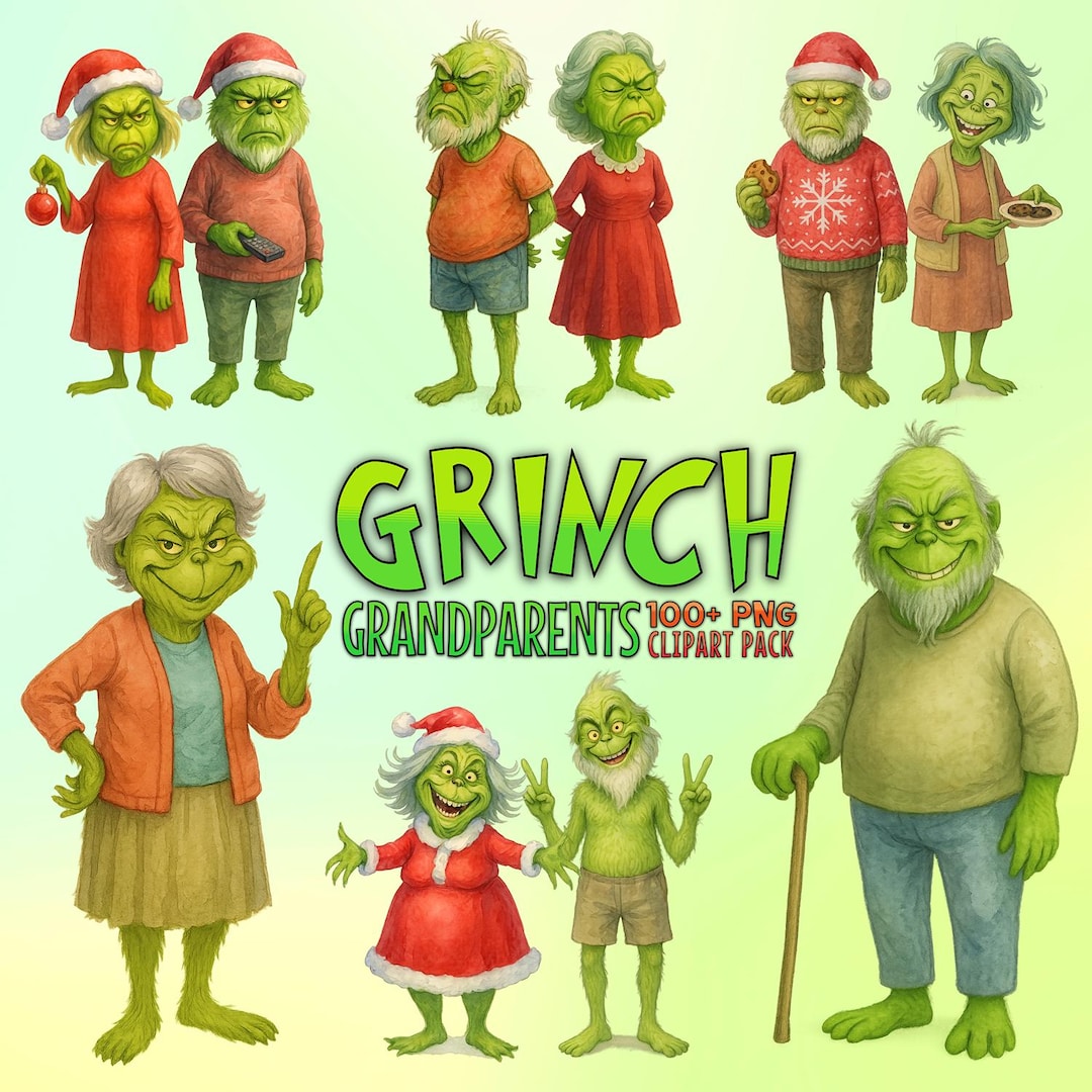 Grandma and Grandpa Grinch PNG Clipart Pack, Funny Christmas Grinchy ...