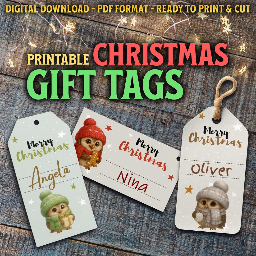 Printable Christmas Gift Tags, Baby Owls Themed Name Tag Labels for ...