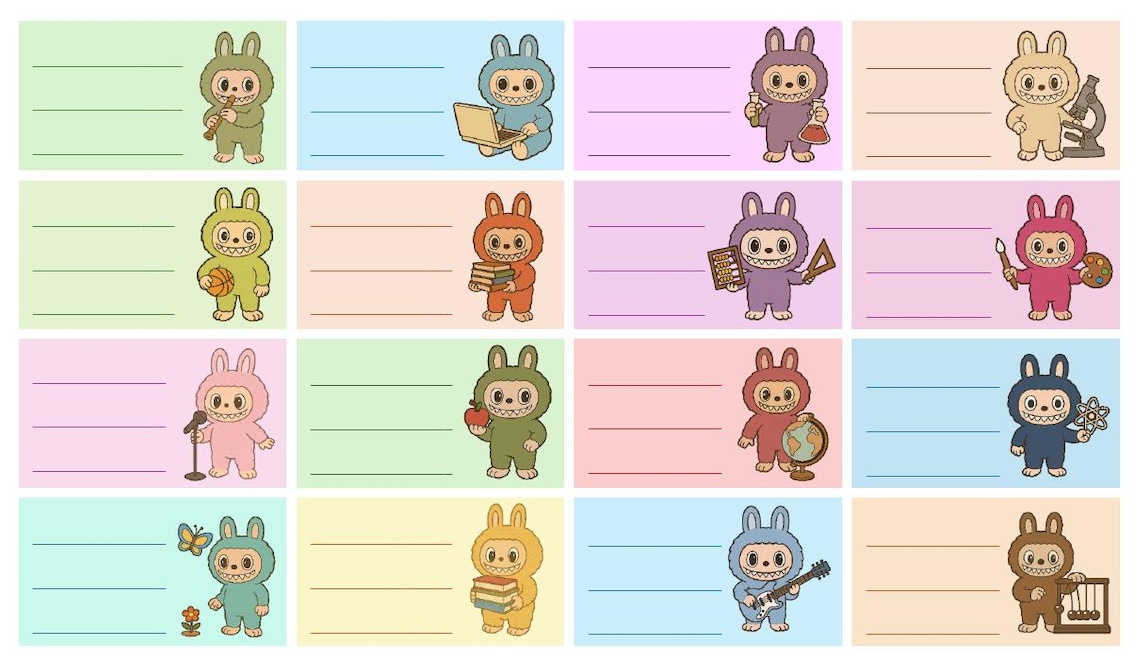 Labubu Themed Printable Name Tag Labels for School Books and Notebooks ...