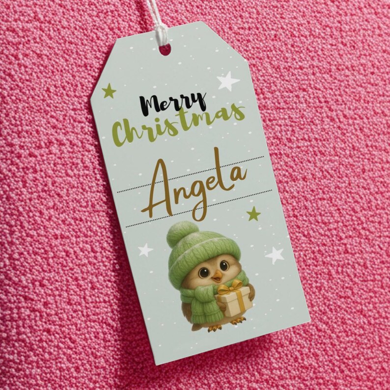 Printable Christmas Gift Tags, Baby Owls Themed Name Tag Labels for ...