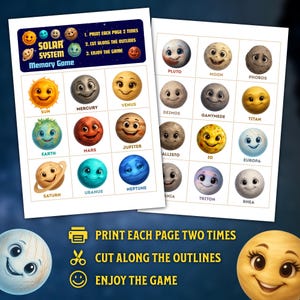 Solar System Printable Memory Game | Cute Planets Matching Cards ...