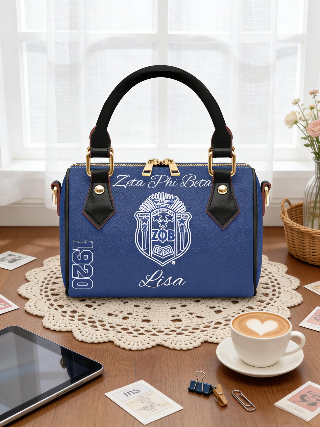 Zeta Phi Beta Leather Bag - Blue & White Sorority Purse - Valentine's ...