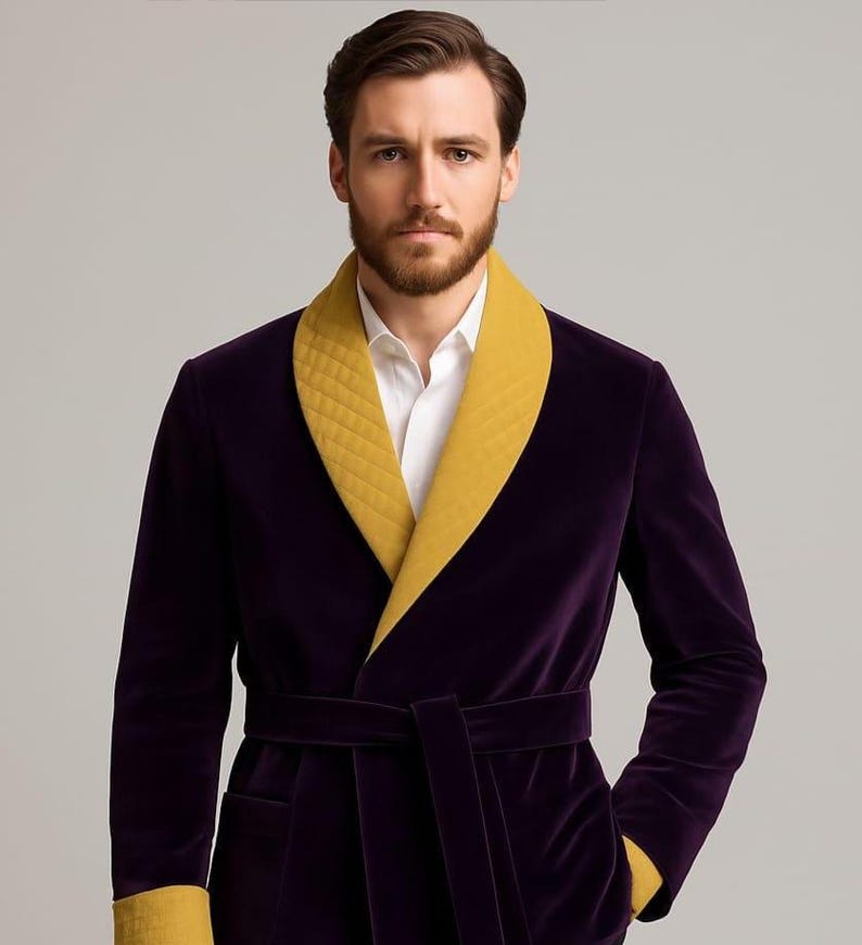 Men's Royal Purple Velvet Blazer for Men – Golden Quilted Shawl Collar ...