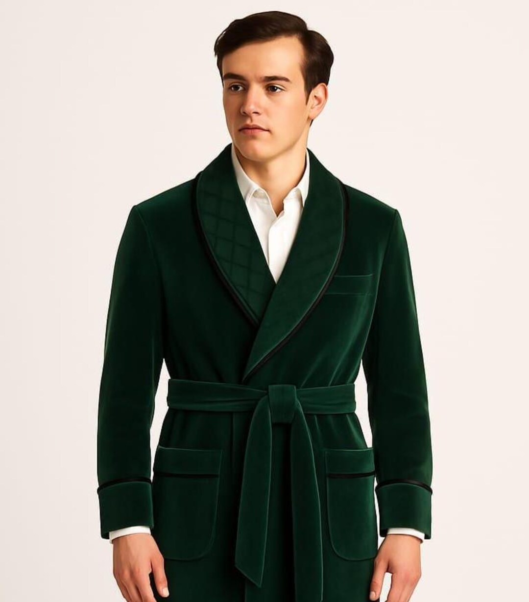 Men's Forest Green Velvet Smoking Coat, Long Party Jacket - Etsy
