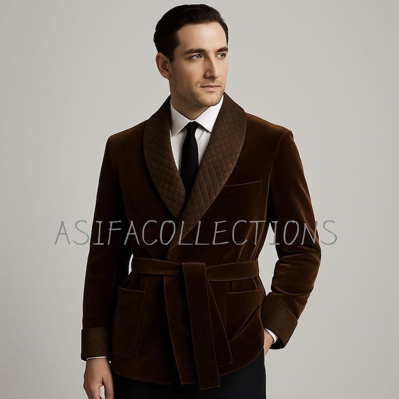 Men's Luxury Chocolate Brown Velvet Blazer for Men, Quilted Shawl ...