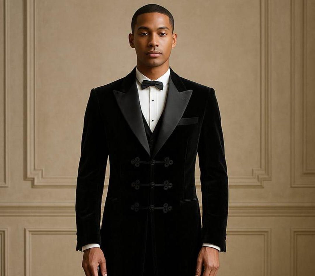 Luxury Men’s Long Black Velvet Robe With Frog Buttons | Elegant Smoking ...