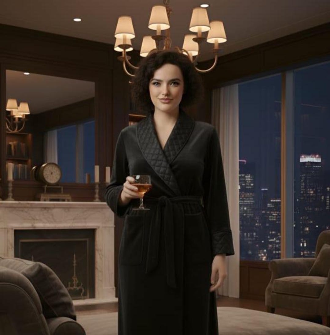 Luxury Black Velvet Robe - Quilted Collar, Belted Loungewear - Etsy