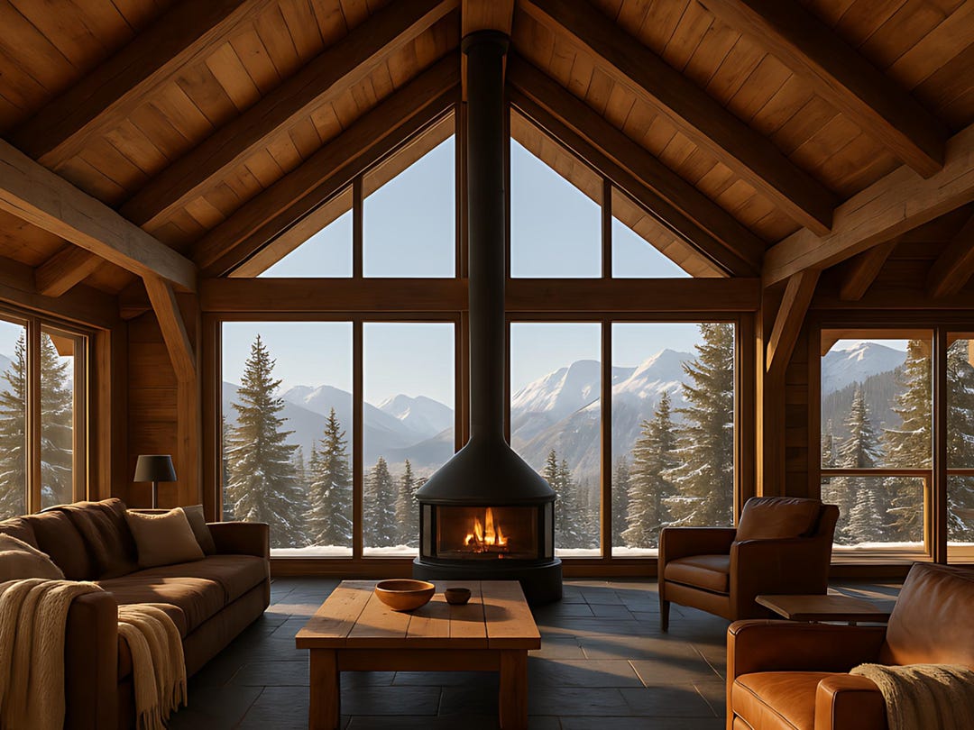 Cabin Zoom Background - Cozy Mountain Office With Fireplace & Snowy ...
