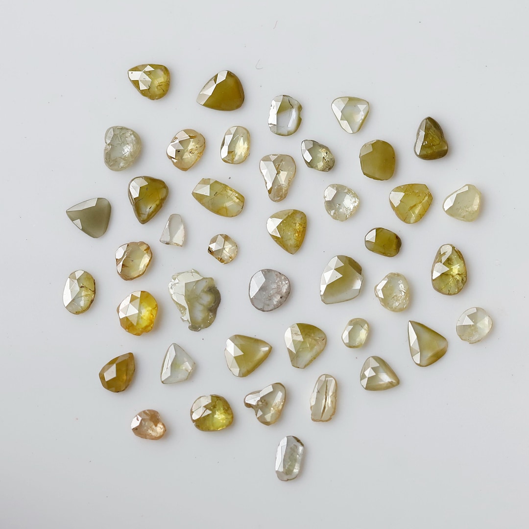 2.64 CT Yellow Green Polki Diamond Slices: 42 Rustic Uncut Diamonds - Etsy