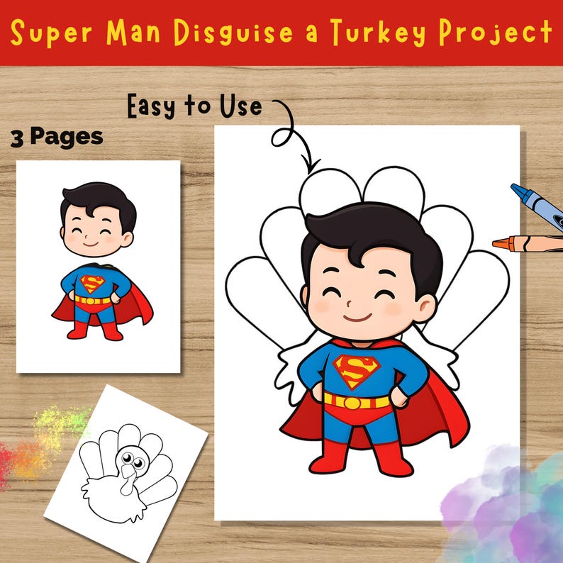 Kawaii Superhero Disguise a Turkey Printable Superman Turkey Craft ...