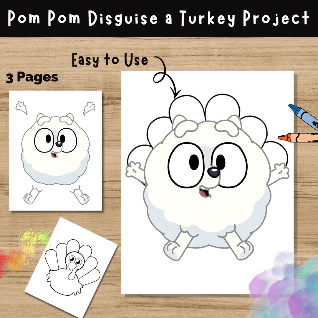 Pom Pom Disguise Turkey Printable, Bluey Inspired Thanksgiving Craft (PDF) - Etsy