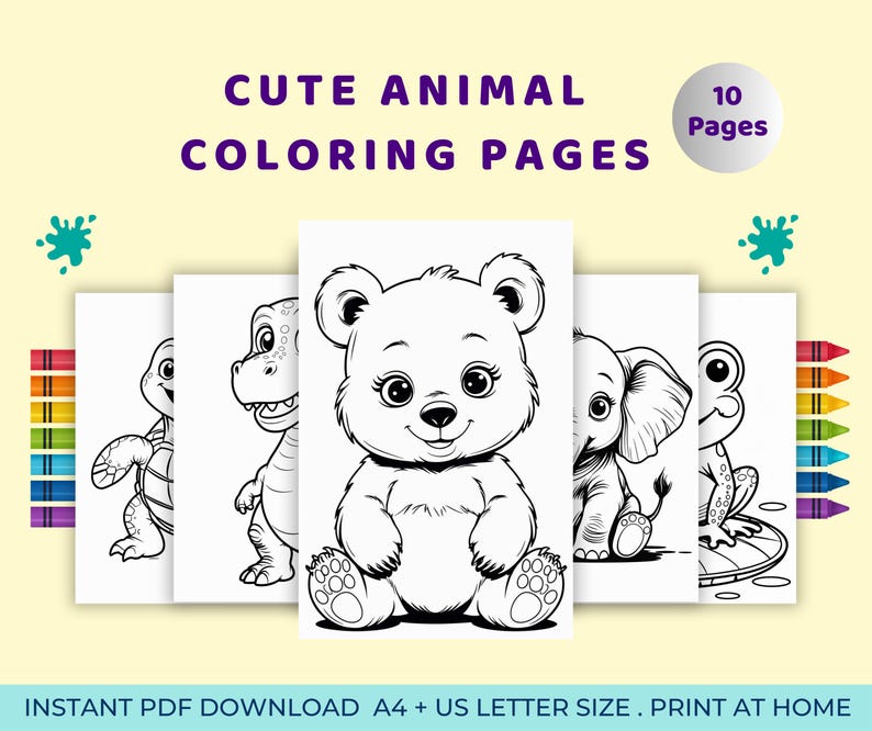 Cute Animal Coloring Pages for Kids | Printable Activity Book (PDF ...