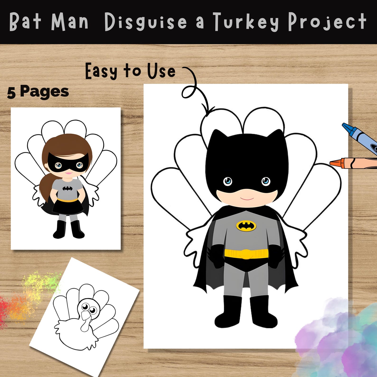 Batman & Batwoman Turkey Disguise Project, Kids Thanksgiving Craft (5 ...