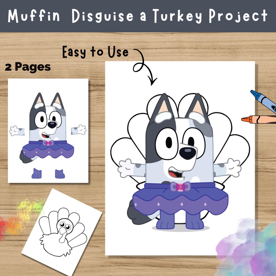 Muffin Disguise a Turkey Craft | Bluey Thanksgiving Activity (2 Page ...