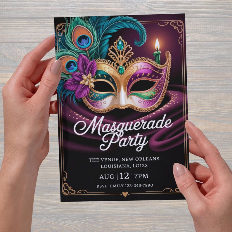 Editable Masquerade Party Invitation – Venetian Mask Ball Birthday ...