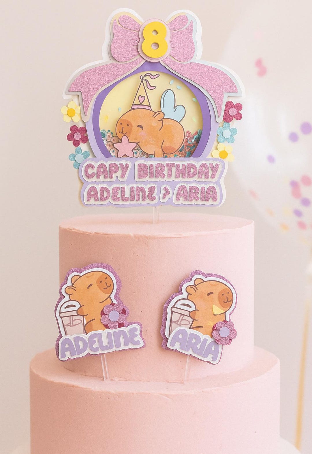 Personalized Capybara Birthday Cake Topper – Glitter Cardstock Shaker ...