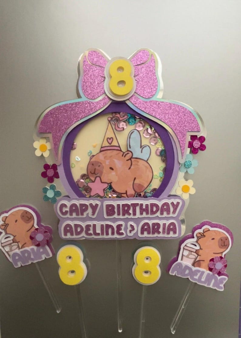 Personalized Capybara Birthday Cake Topper – Glitter Cardstock Shaker ...