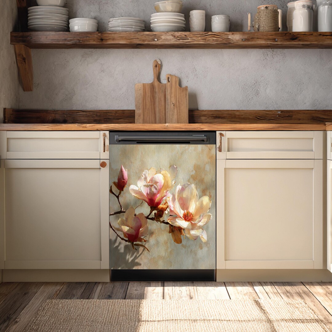 Magnolia Flower Dishwasher Magnet Cover: Vintage Floral Kitchen Decor ...